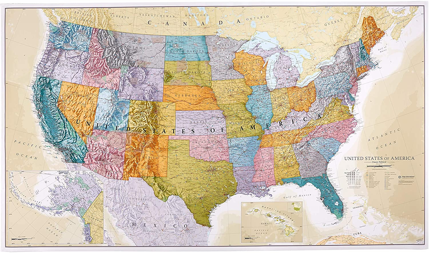Maps International XXL Classic USA Wall Map - Map of The USA Poster ...