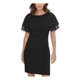 Jessica Howard Womens Black Ruched Flutter Jewel Neck Above The Knee