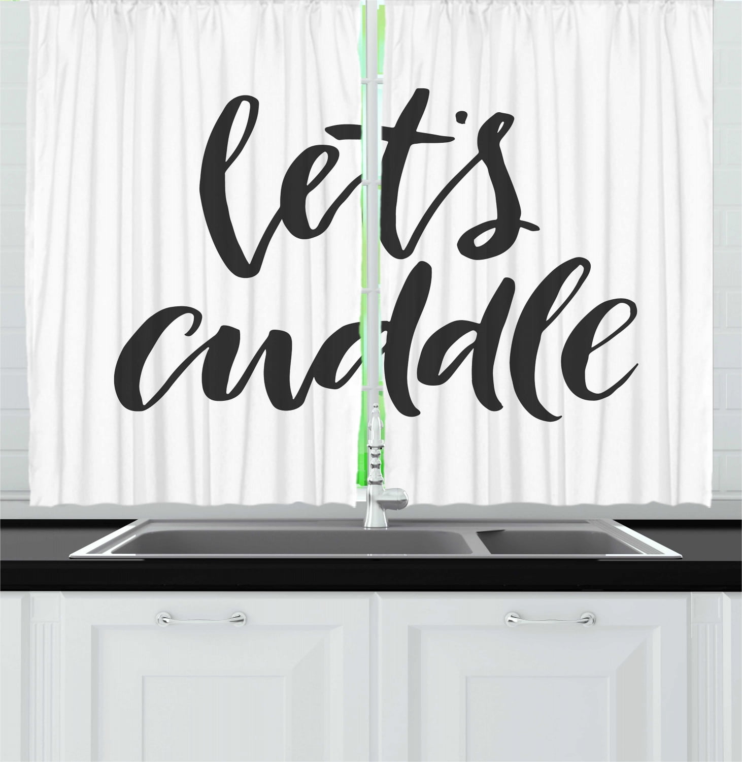 Lets Cuddle Curtains 2 Panels Set, Hand Written Calligraphy in a ...