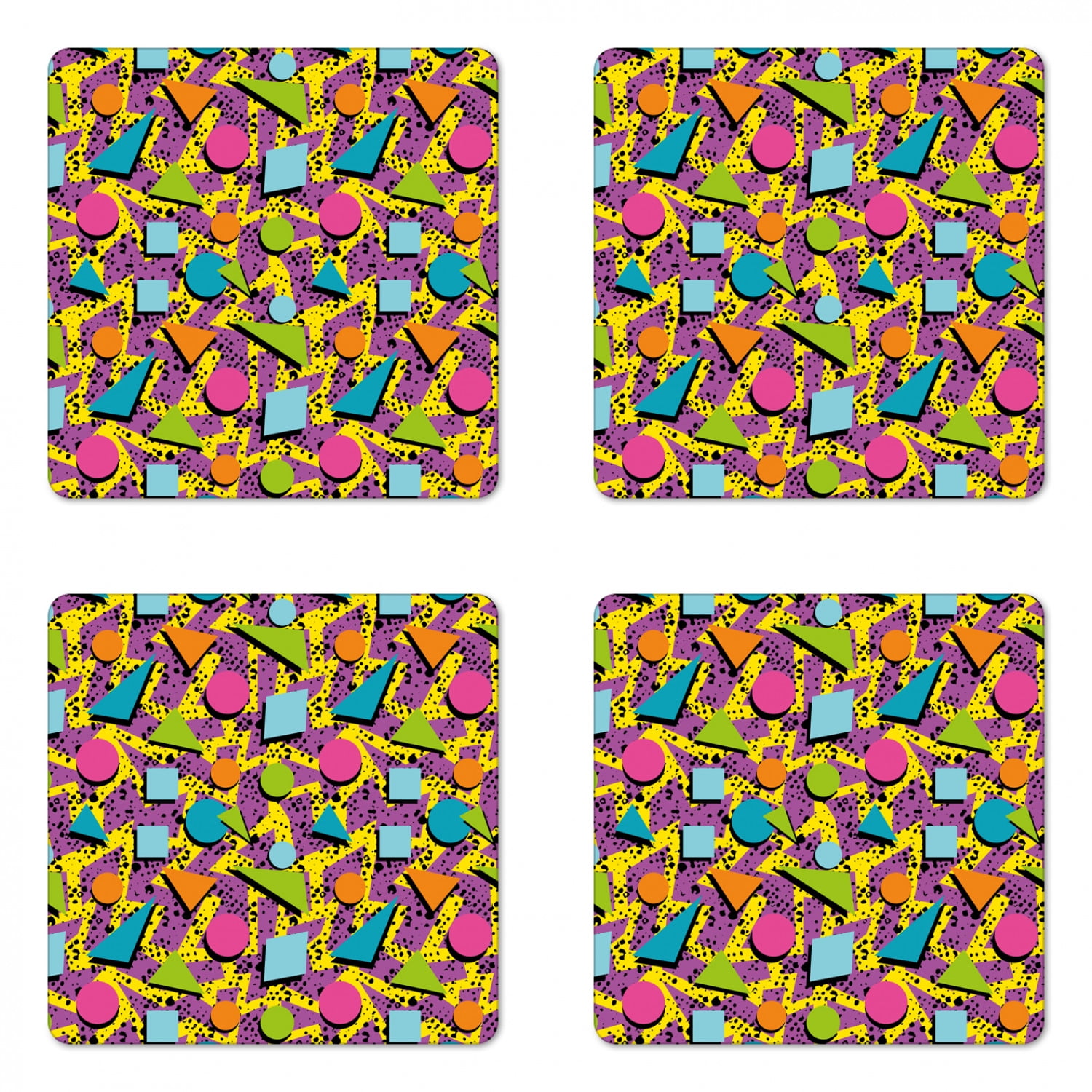 Vintage Coaster Set of 4, Funky Geometric 80s Memphis Fashion Style ...