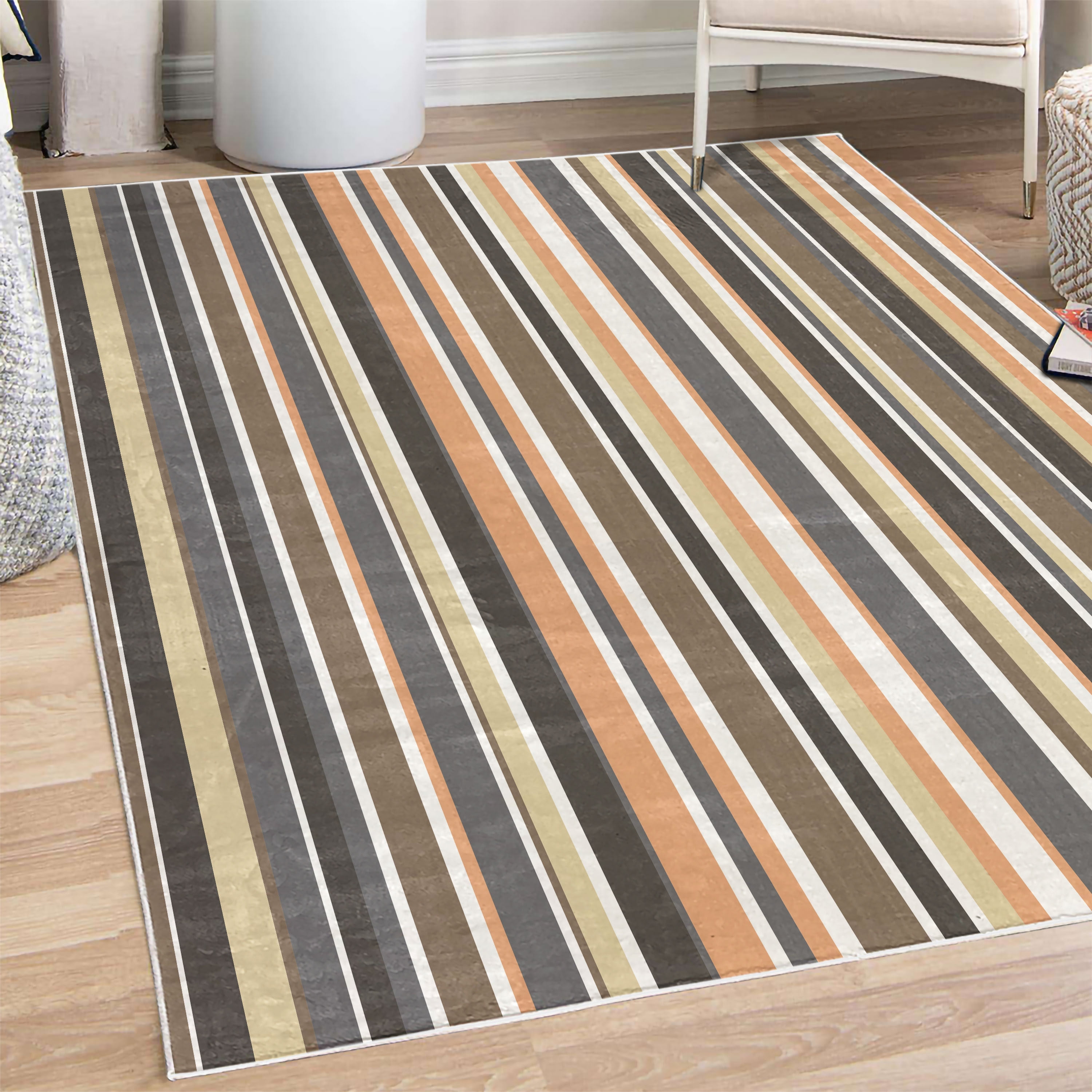 Pastel Decorative Rug, Vertically Striped Pattern Different Color ...