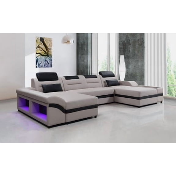 Mofit Home, Comet Modern Leather Sectional with LED Light and Storage ...