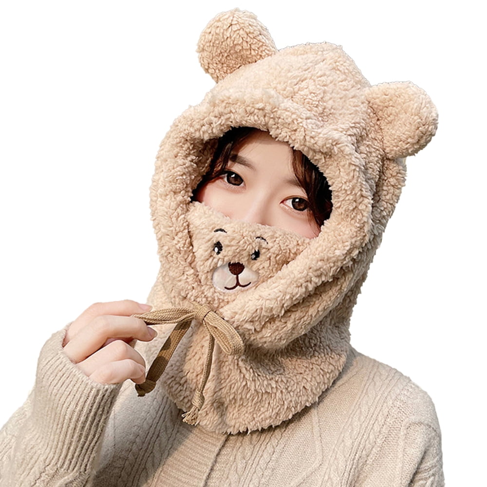 Winter Faux Fur Hood Hat Scarf 3 in 1 Hooded Scarf and gloves for Women ...