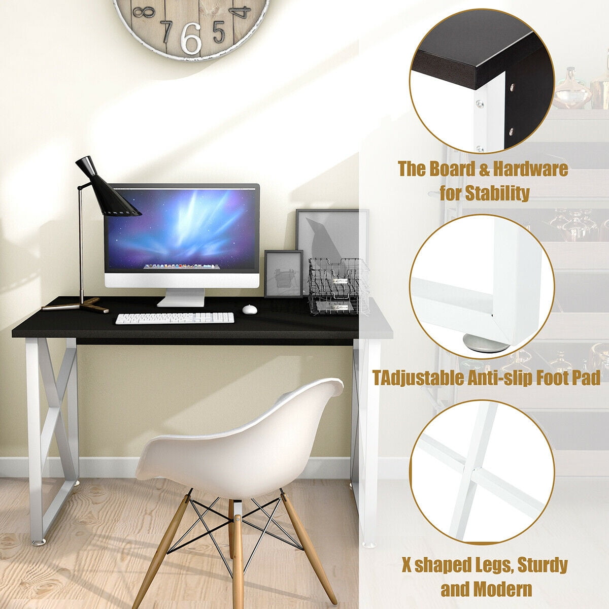 Gymax Computer Desk PC Laptop Table Metal Leg Writing Study Workstation ...