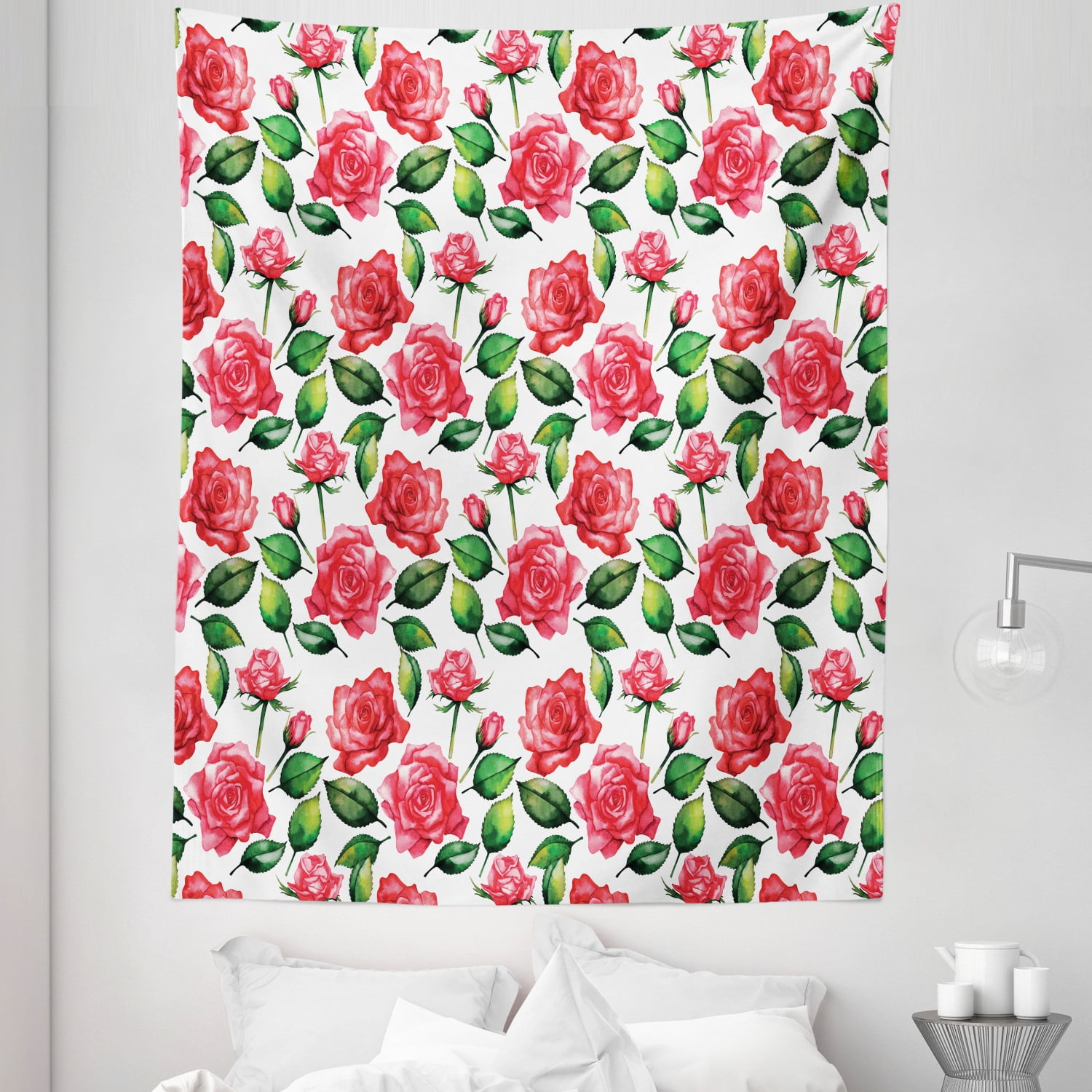 Rose Tapestry, Fresh Seasonal Watercolor Endless Roses and Leafs Buds ...