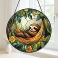 Cozy Sloth Book Scene Glass Suncatcher Window Hanging, Decorative ...