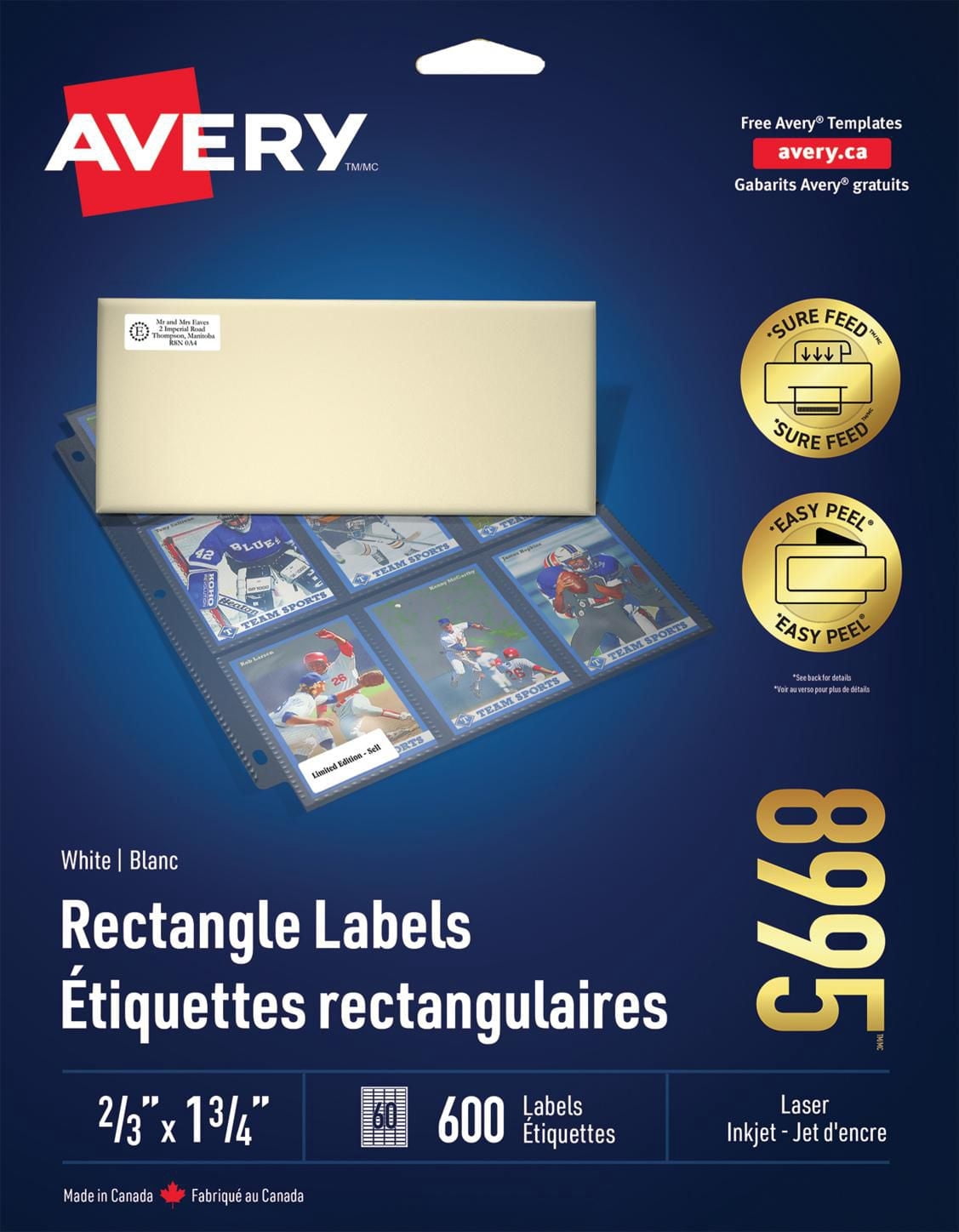 Avery White Rectangle Labels with Sure Feed Technology, Easy Peel, ⅔" x ...