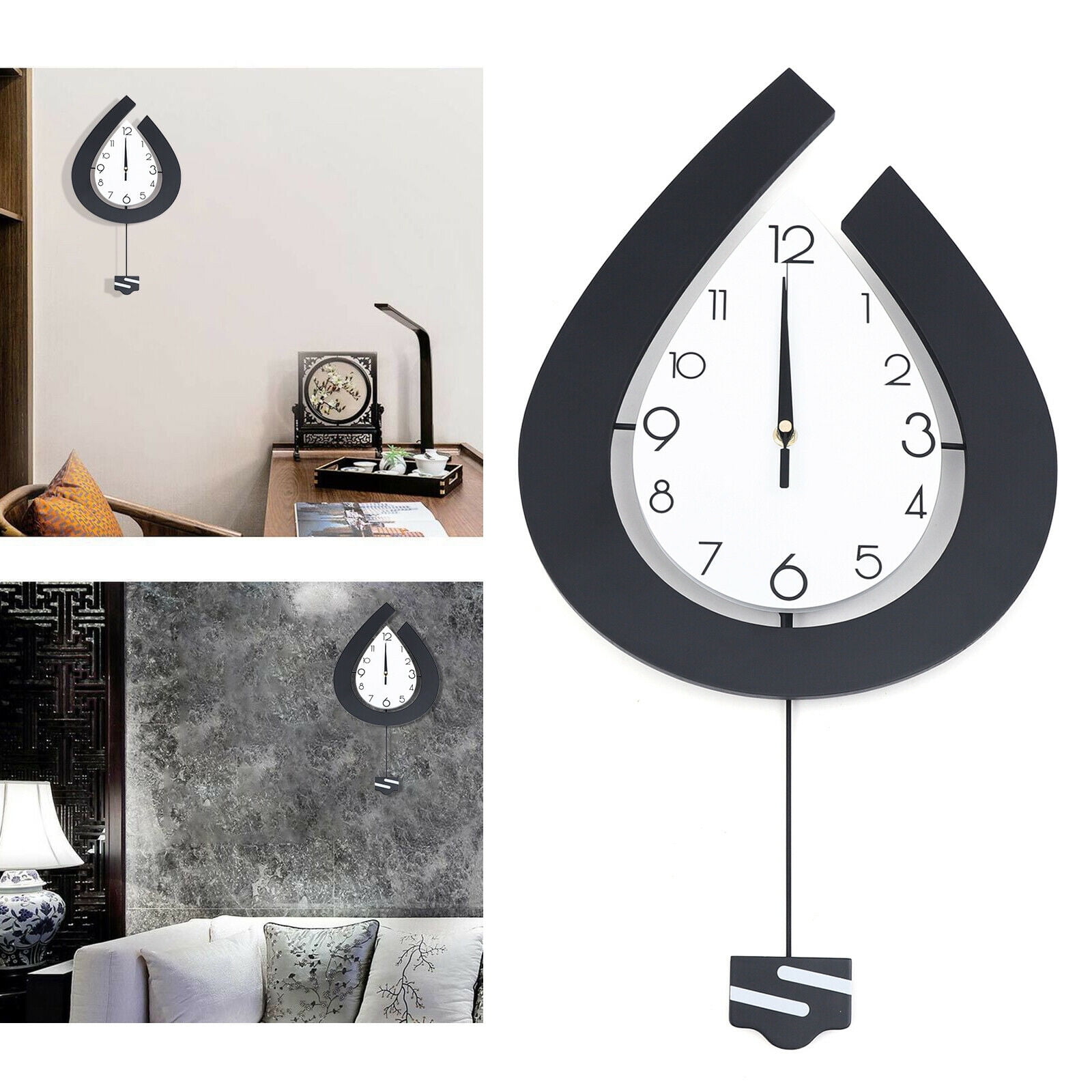 Wall Clock Swing Silent Mordern Swing Pendulum Hanging Clocks Home ...
