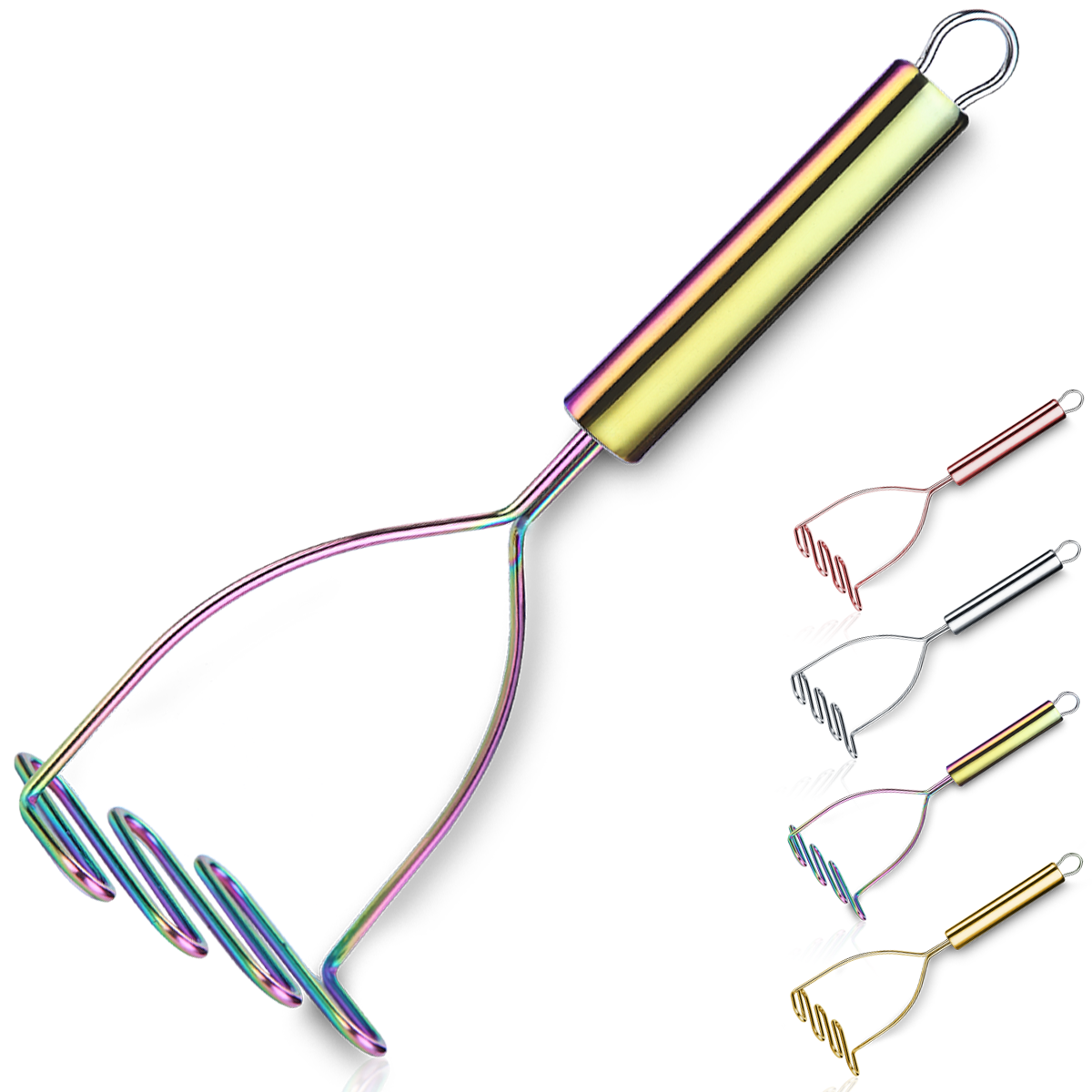 ReaNea Rainbow Potato Masher, 9.6 Inch Stainless Steel Heavy Duty Metal ...