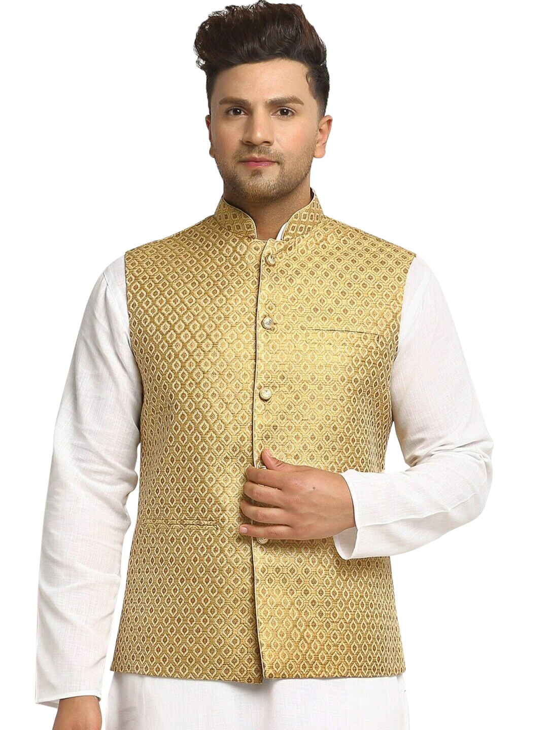 Men Designers Gold 2 Nehru Jacket Indian Traditional Bollywood Style ...