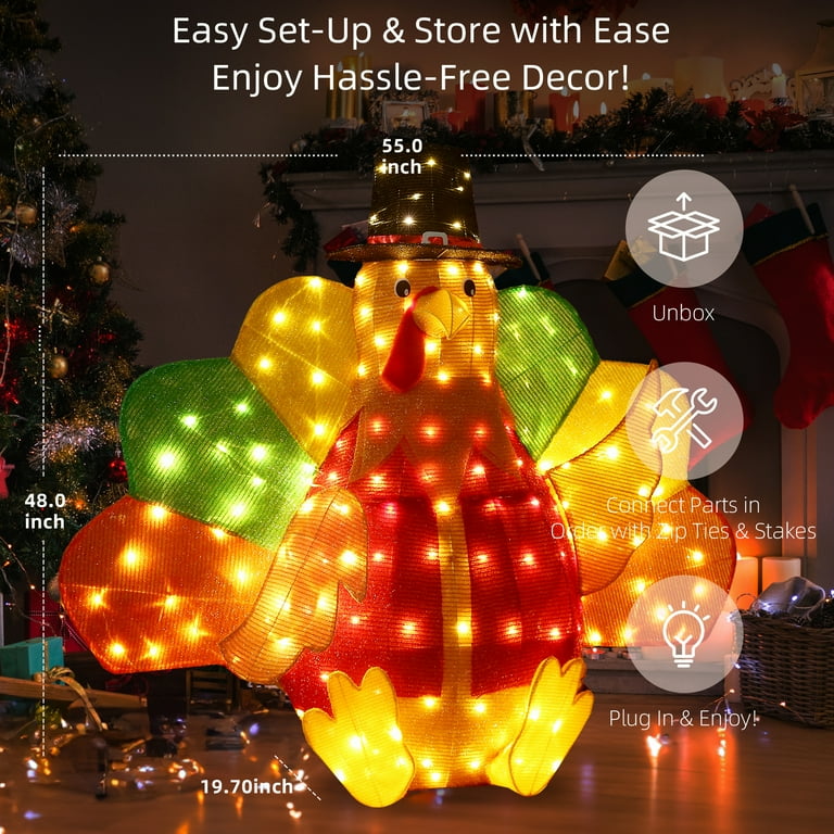 Lighted Turkey Decoration For Outside 5ft Height Thanksgiving
