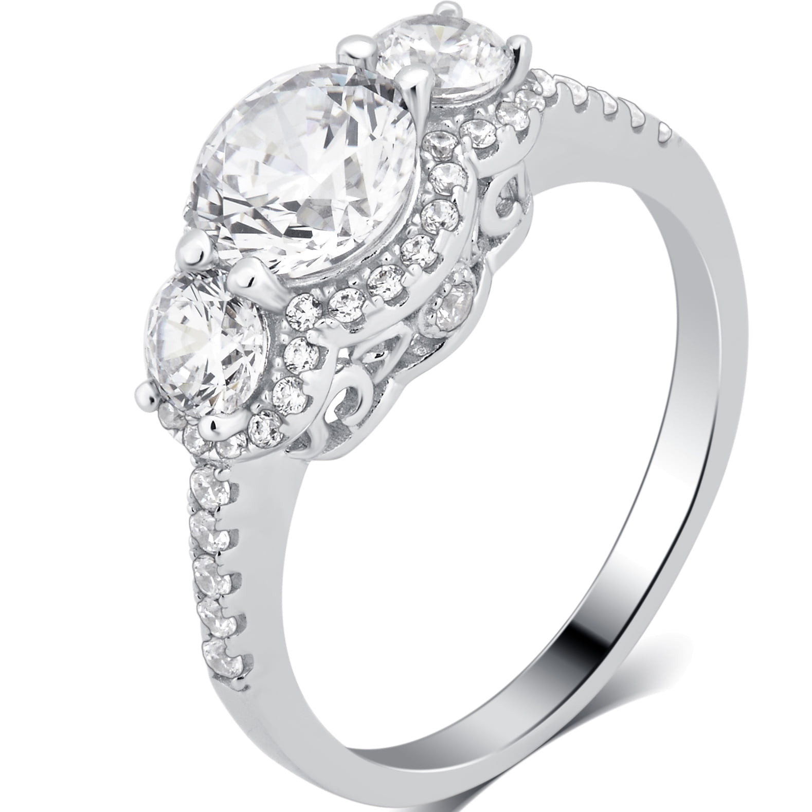 3 3/8 Carat T.W Three Stone Cubic Zirconia Sterling Silver Engagement ...
