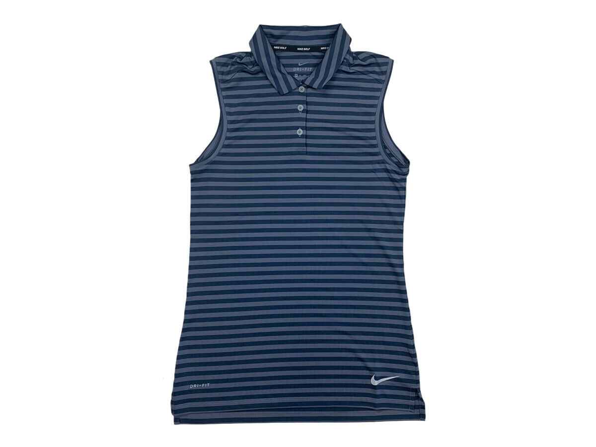 Nike Golf Womens Dri-Fit Sleeveless Striped Polo Shirt Navy/Grey New ...