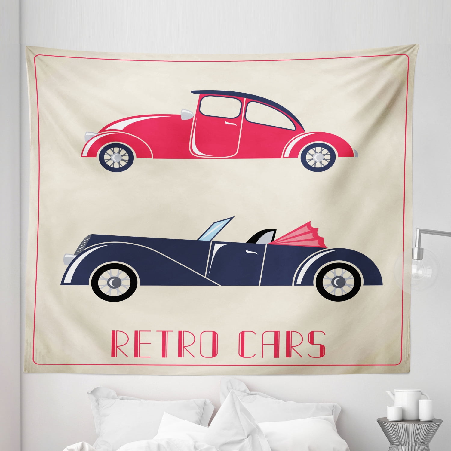 Cars Tapestry, Old Fashioned Cars Convertible Urban Vehicles Classical ...