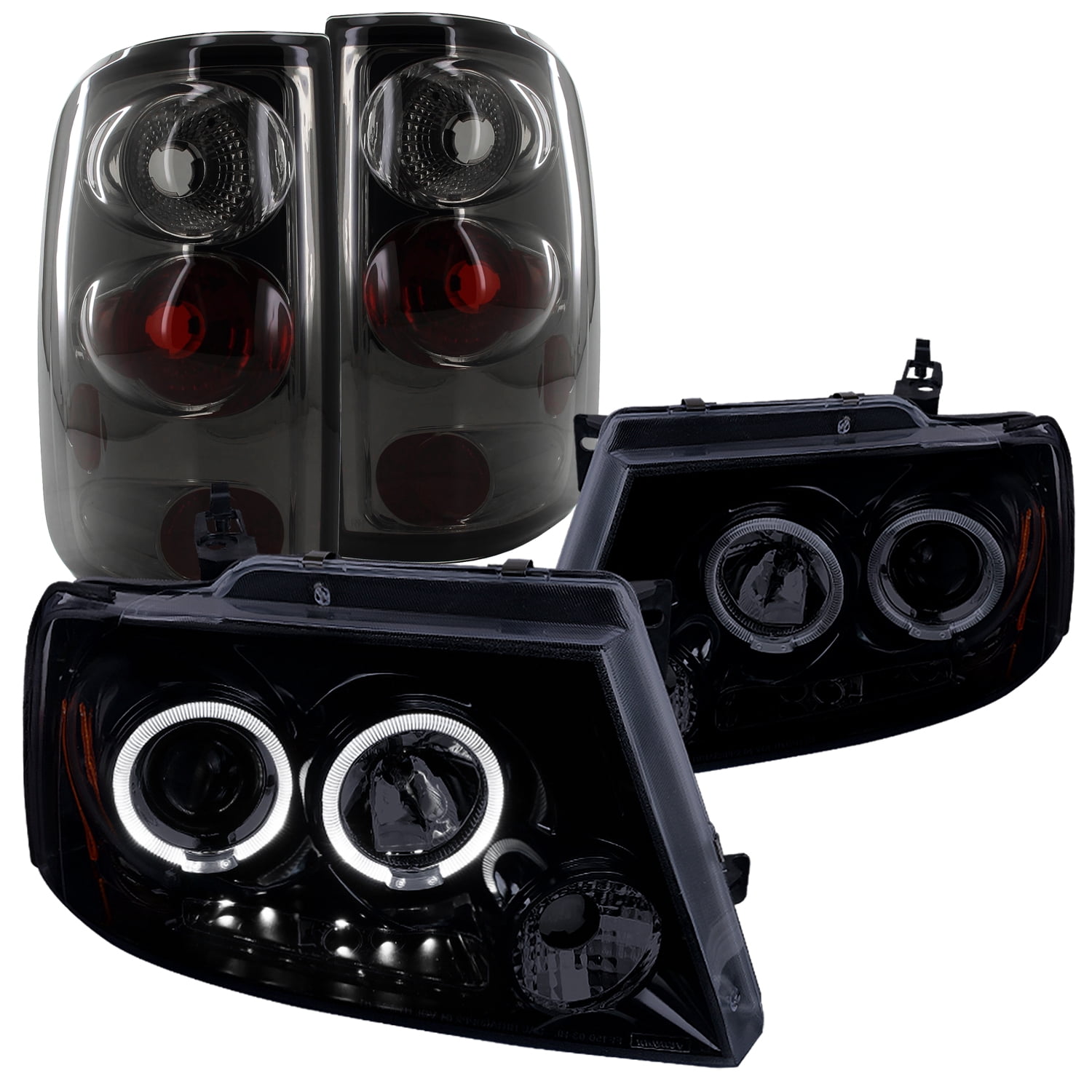 Spec-D Tuning Black Halo SMD LED Signal Projector Headlights + LED Fog ...