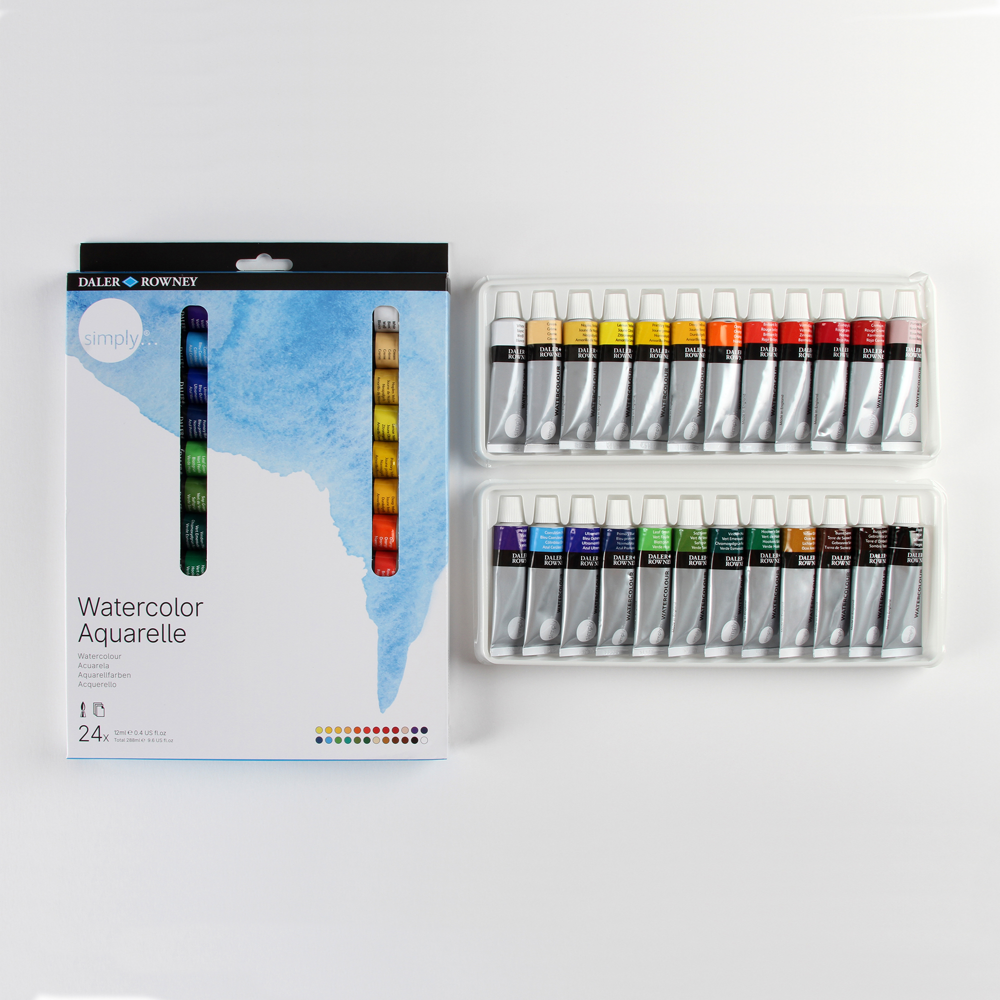 Daler-Rowney Simply Watercolor Paint Tube Set, 12 ml / 0.4 fl. oz., 24 ...