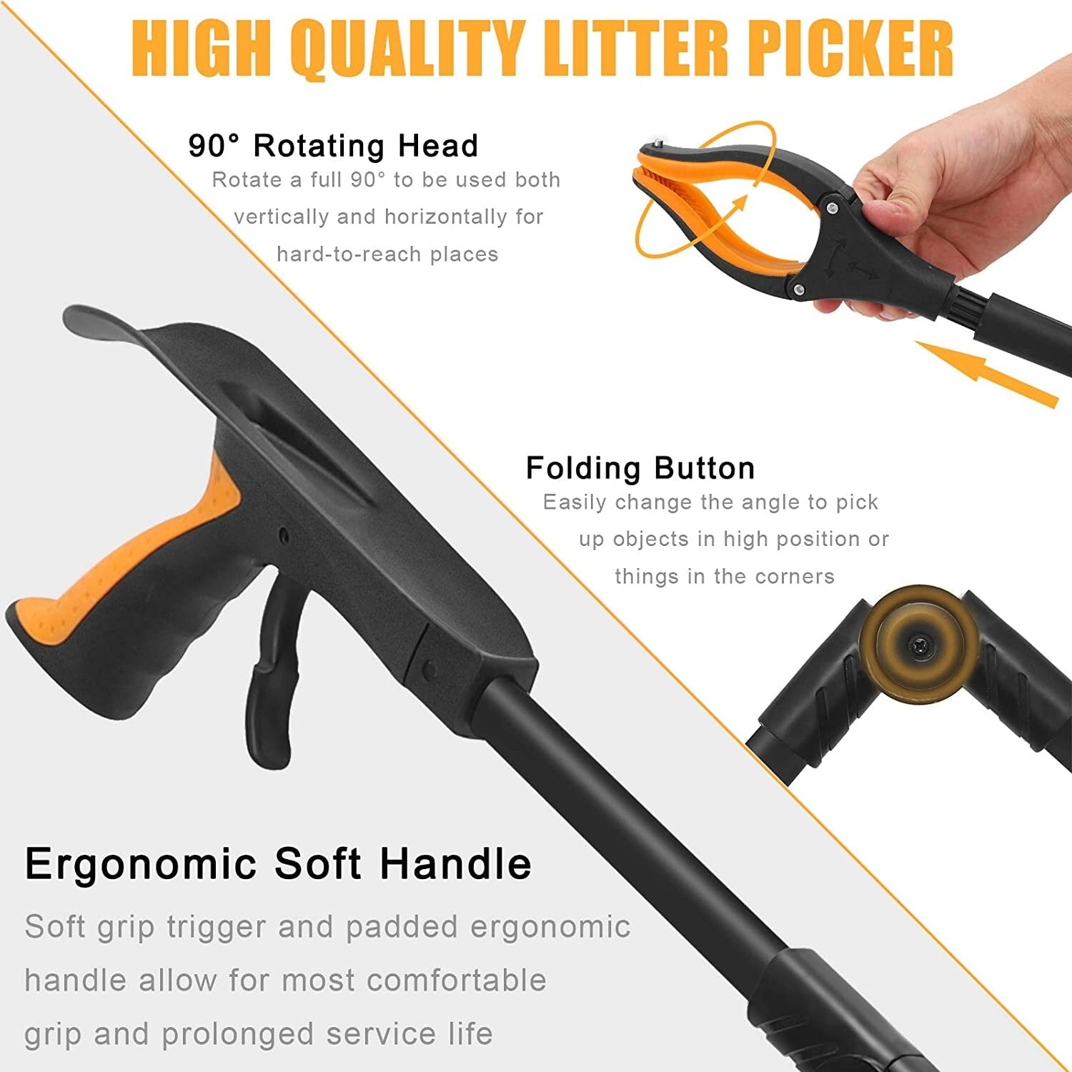 Buy HTB reacher Grabber Tool, 90° Rotating Head, 32 Foldable Claw ...