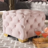 Bowery Hill Modern Tufted Velvet Ottoman in Light Pink and Gold ...