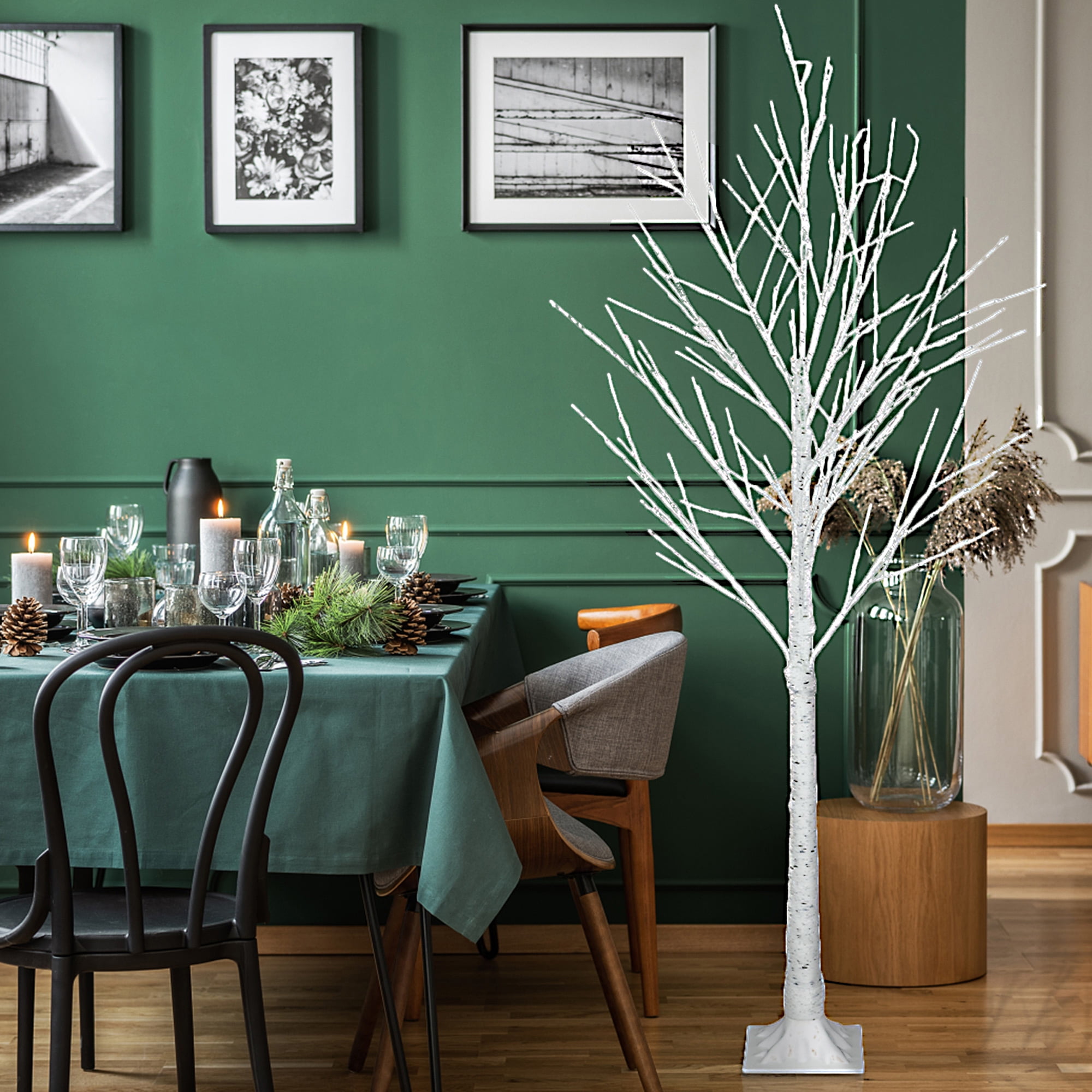 5’ Lighted Birch Tree for Indoor, White Lighted Trees for Christmas ...