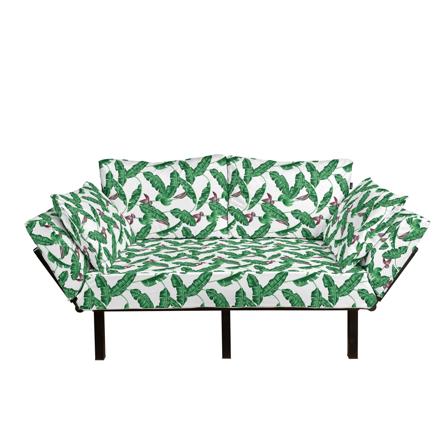 Leaf Futon Couch, Banana Tree Leaves with Cartoon Flower Summer Season ...