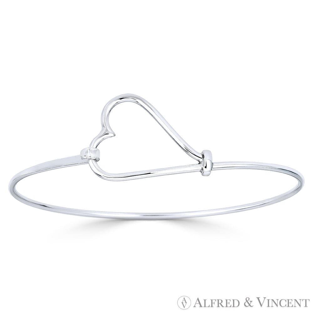 Heart-Lasso Love Charm Cuff Bangle Bracelet in .925 Sterling Silver ...