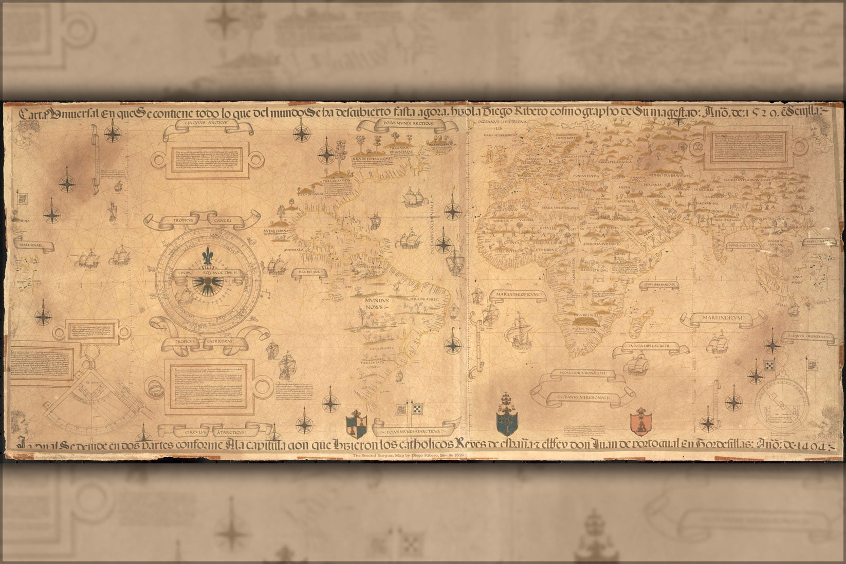 24"x36" Gallery Poster, World Map c1539 by Diego Ribero - Walmart.com