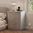 Fluted Nightstand with Charging Station 3-Drawer Wooden End Table USB ...