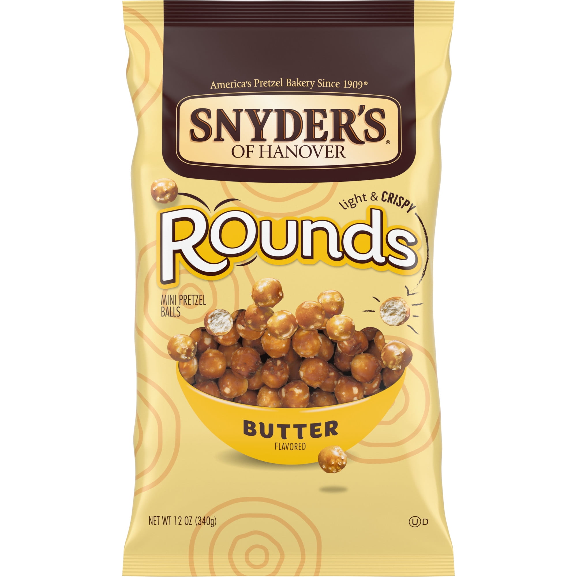 Snyder's of Hanover Pretzels, Butter Rounds, 12 oz Bag - Walmart.com