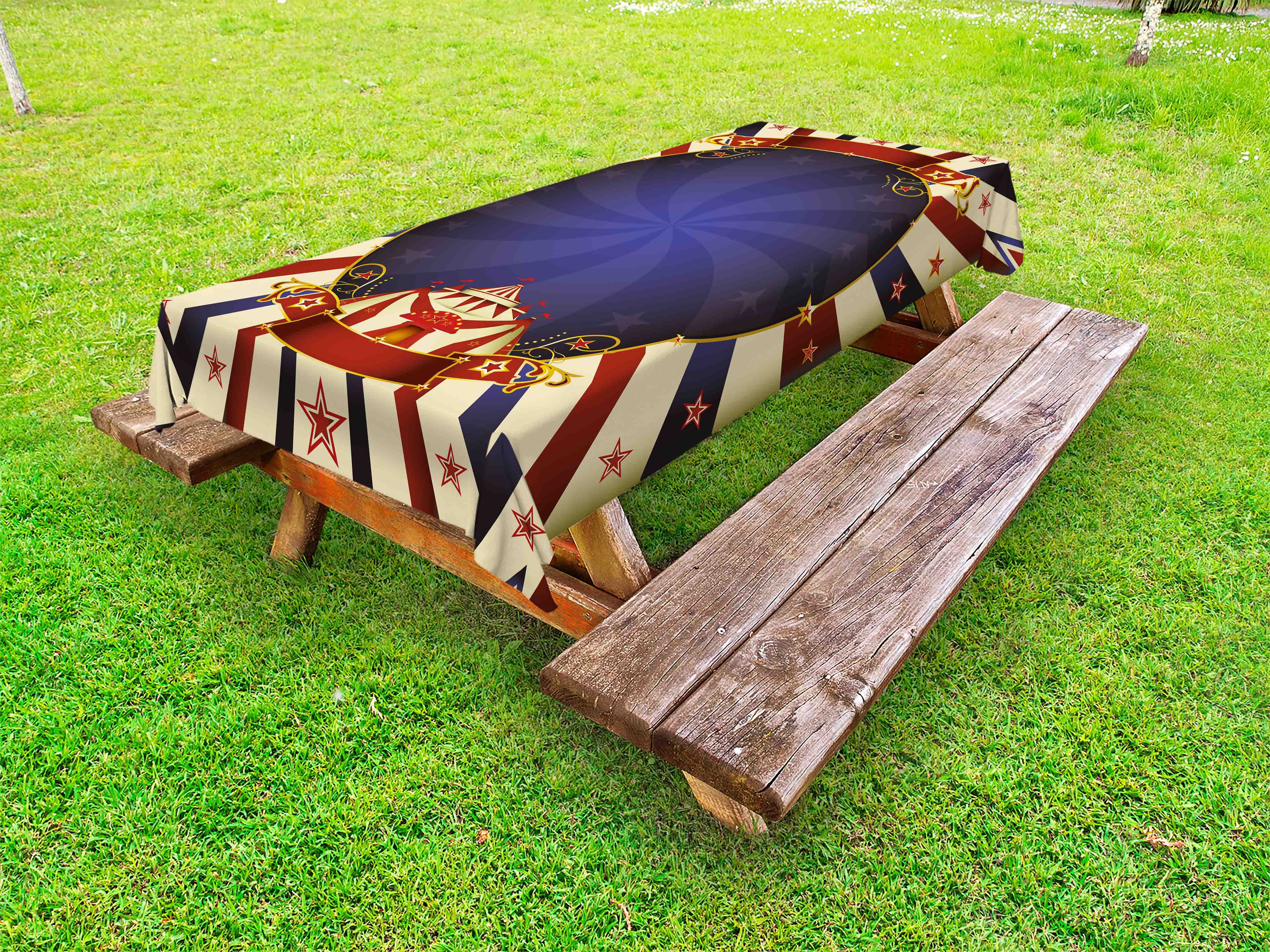 Vintage Outdoor Tablecloth, Circus Theme Retro Carnival Tent Ribbon ...