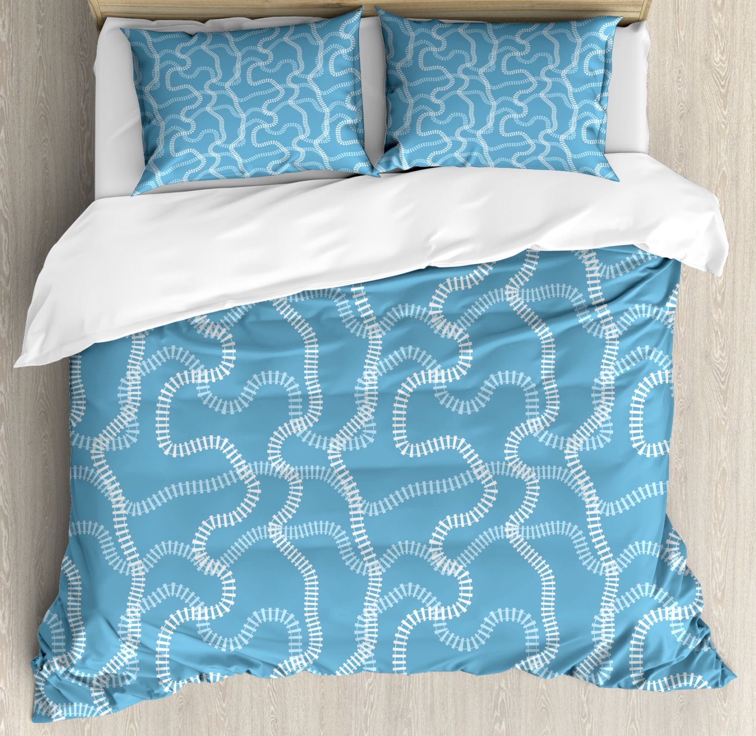 Train Track Duvet Cover Set Queen Size, Continuous Pattern of Swirling ...