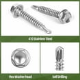 45 PCS #14 x 3-1/2" Hex Washer Head Self Drilling Screw, 410 Stainless ...