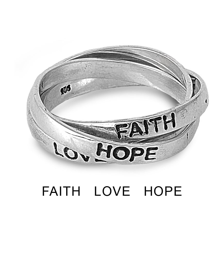 925 Sterling Silver Faith Hope Love Ring Size 10 - Walmart.com