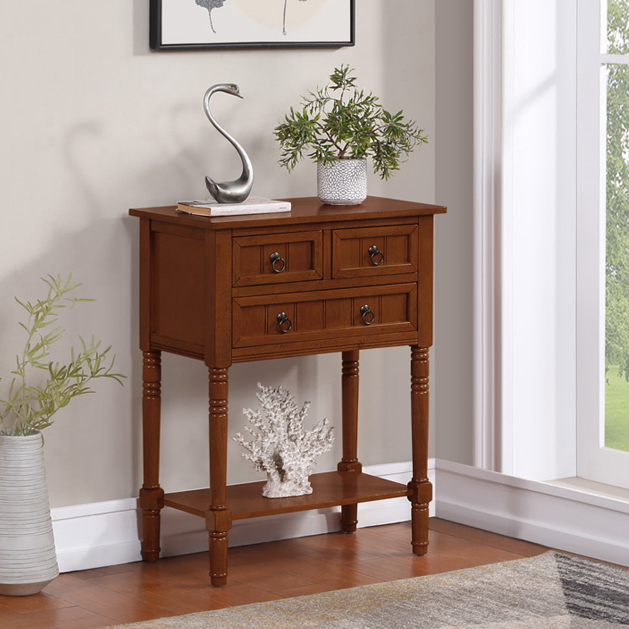 Convenience Concepts Kendra 3 Drawer Hall Table with Shelf, Cherry ...