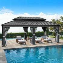 Dextrus 12'x20' Double Roof Hardtop Gazebo with Nettings & Curtains ...