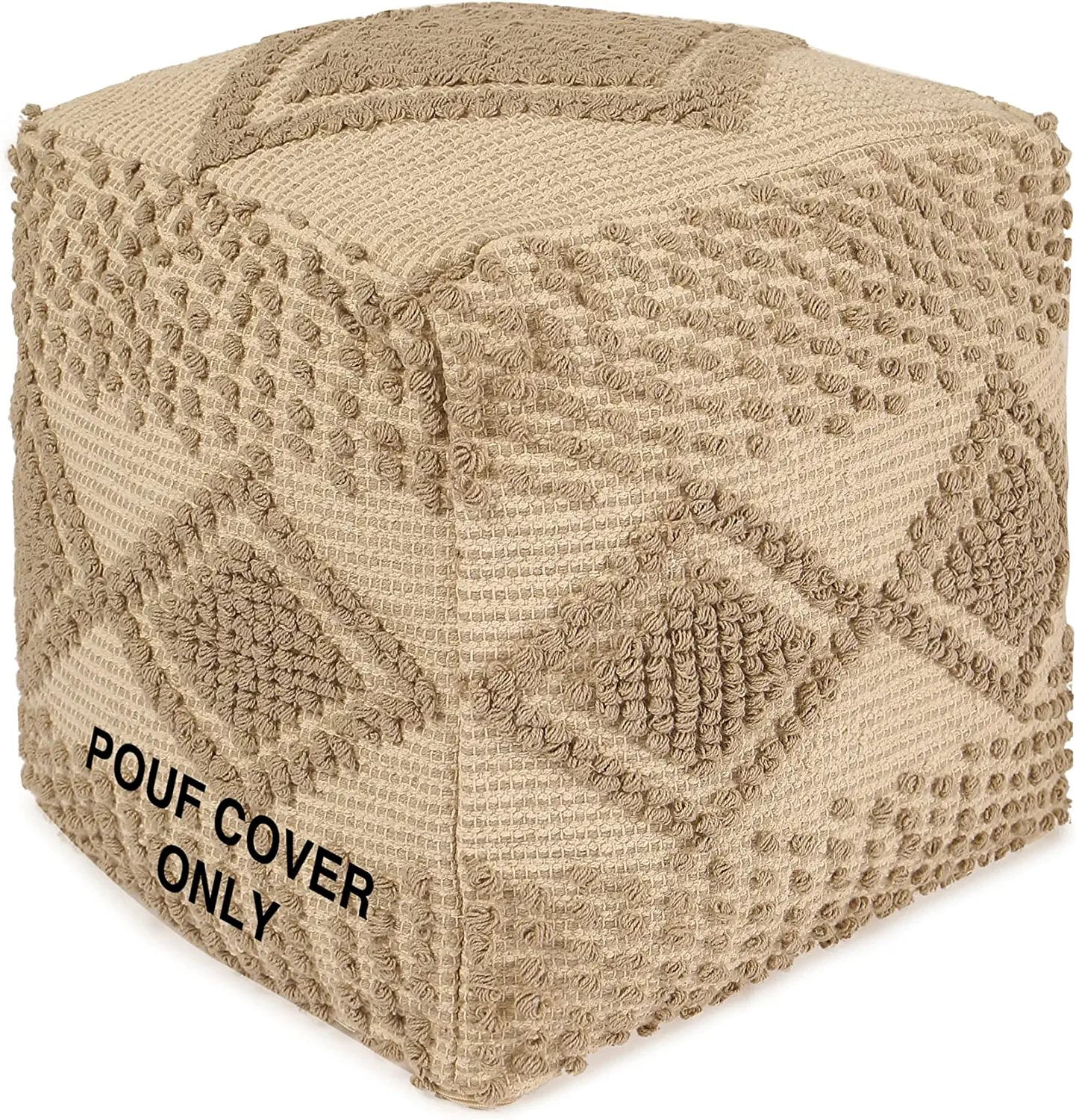 UNSTUFFED Boho Pouf Ottoman Cover -REDEARTH Textured Storage Cube Extra Seat, Square Poof ...