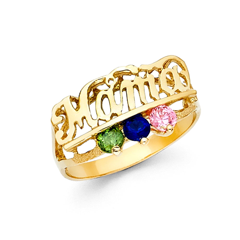 CZ Mama Ring Solid 14k Yellow Gold Band Mothers Day Multi Color CZ ...