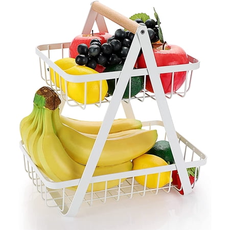 2-Tier Fruit Basket Stand Portable Iron Fruit Bowl Fruit Holder with ...