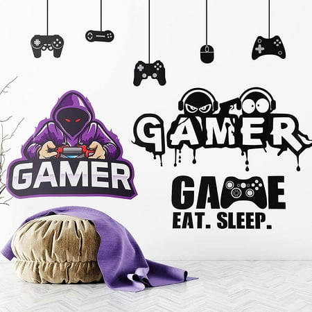 2 Sheets Gamer Wall Stickers Video Game Wall Decal Children Video Game ...