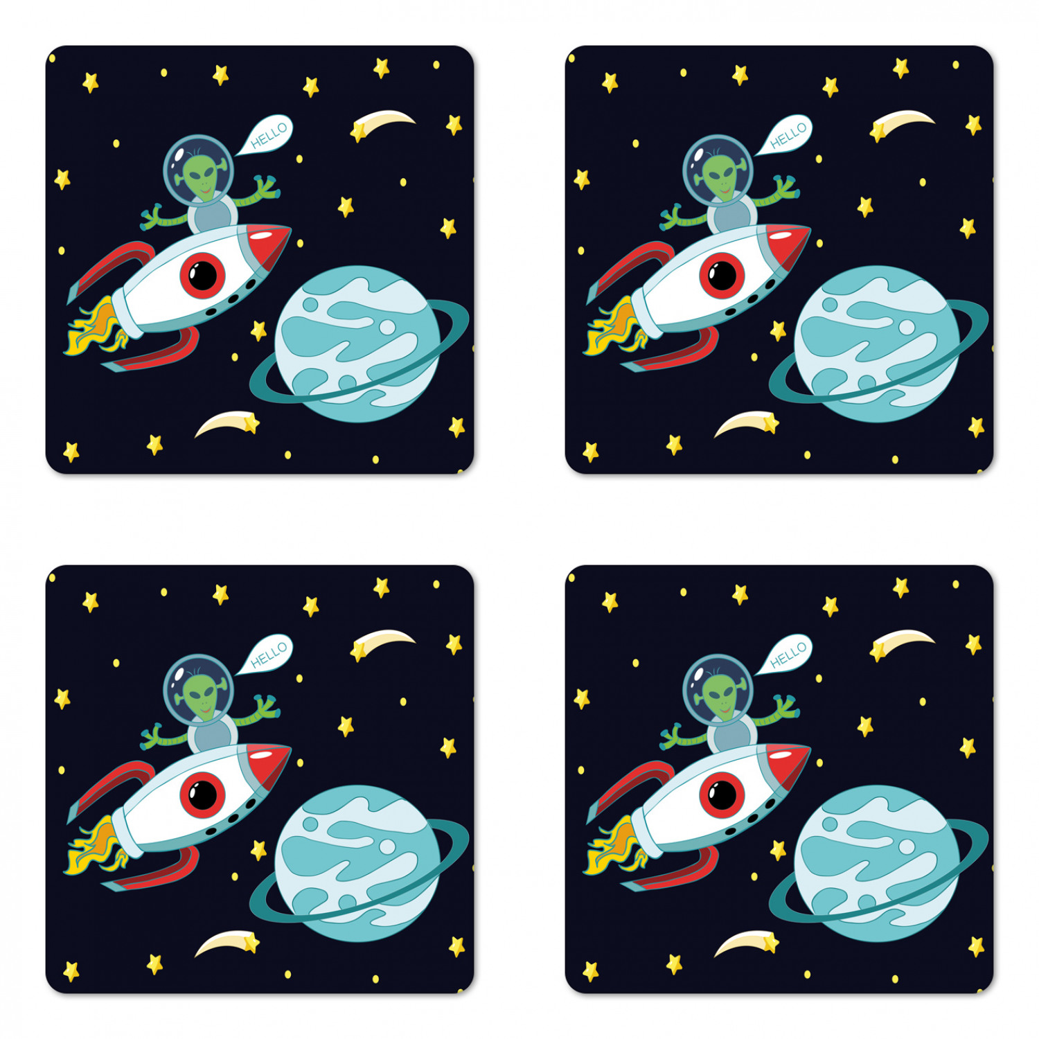 Alien Coaster Set of 4, Extraterrestrial Being with Hello Speech ...