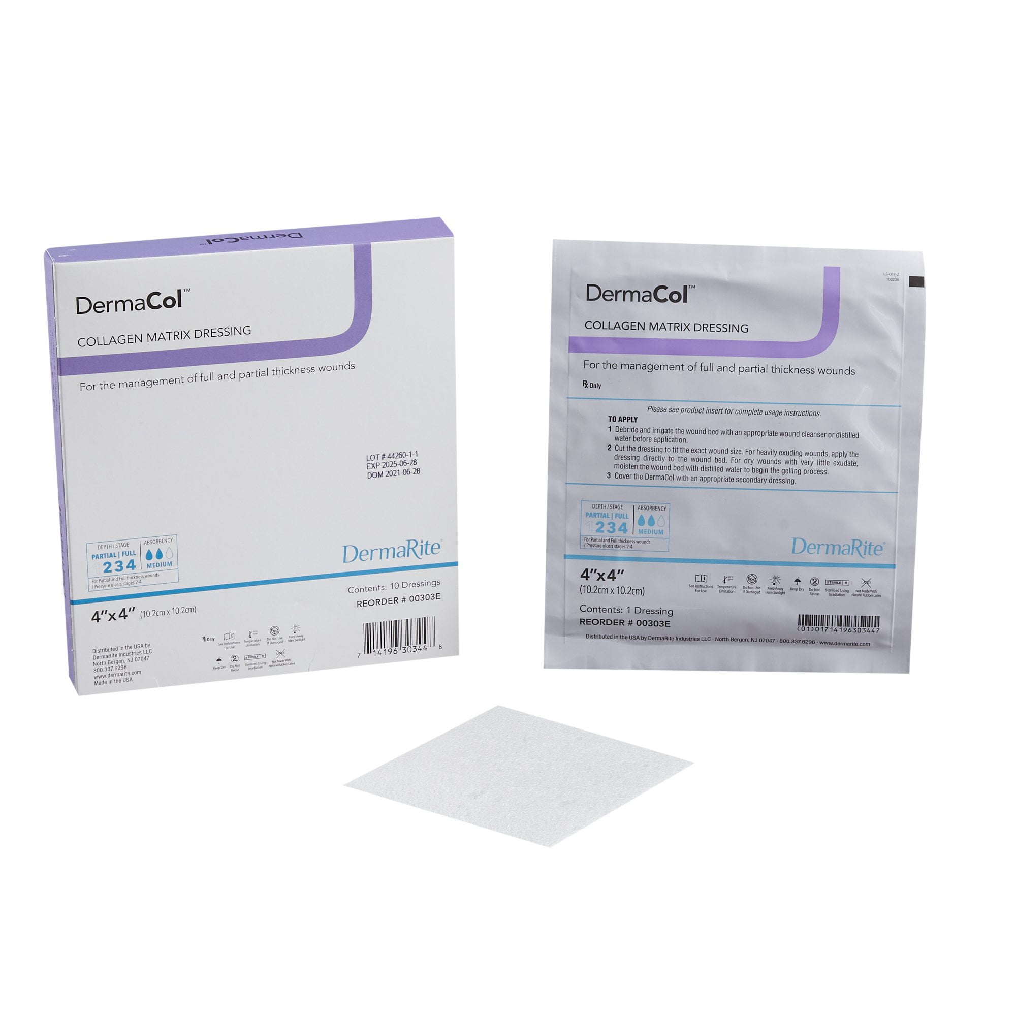 Dermacol Collagen Matrix Dressing, 4 x 4 Inch, Sterile, 10 Count ...