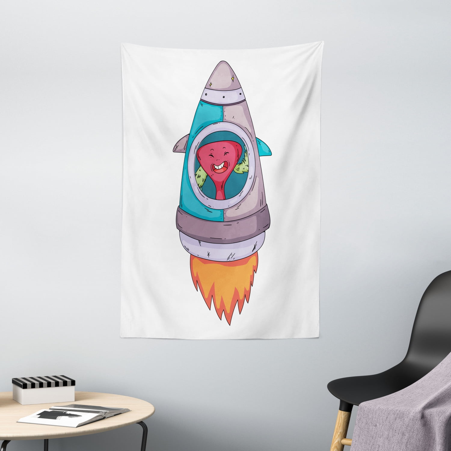 Alien Tapestry, Illustration of a Creature in a Spaceship Rocket ...