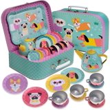 15 Piece Girls Pretend Toy Tin Tea Set Carrying Case Ballea - Walmart.com