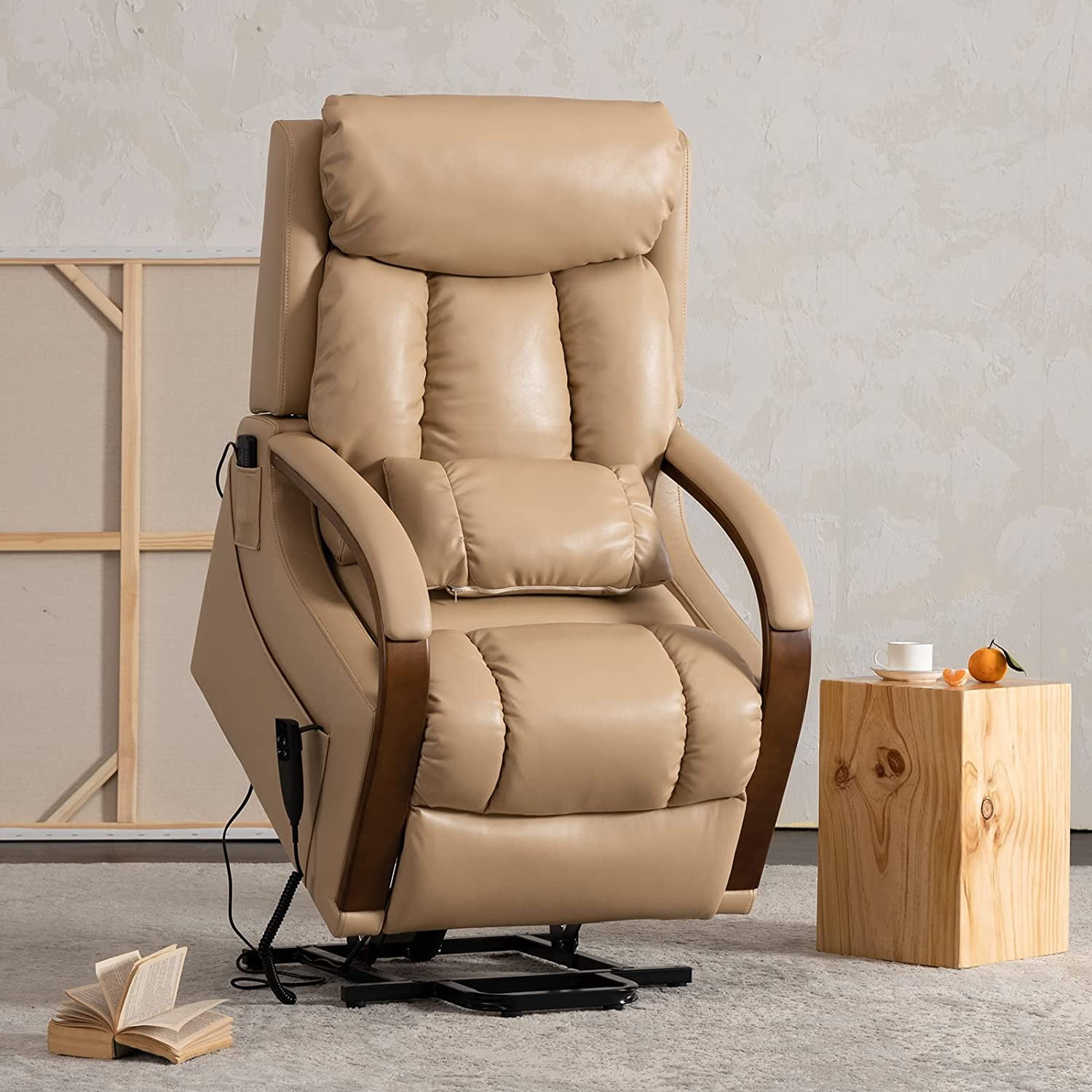 Dual Motor Lift Recliners for Elderly with Massage Heating (Beige Faux ...