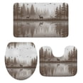 Brown Nature Landscape Bathroom Rugs Set Deer Misty Lake Foggy Forest ...
