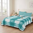 Full Quilt Bedding Set Pastoral Rustic Teal Watercolor Plaid Breathable ...