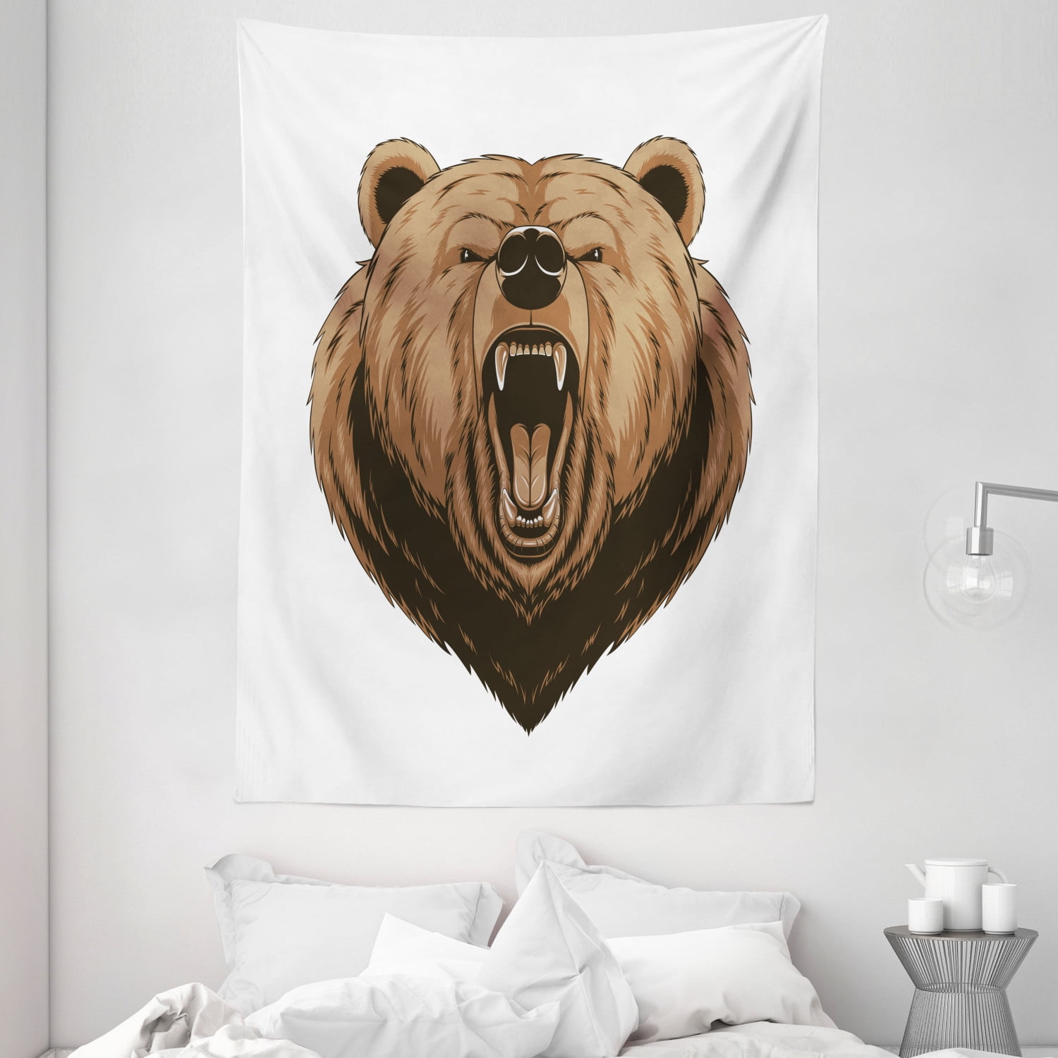 Bear Tapestry, Angry Scary Face Powerful Vicious Beast Mascot Cartoon ...