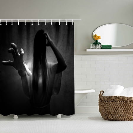 Halloween Shower Curtain- Scary Horror Ghost with Bloody Handprint ...