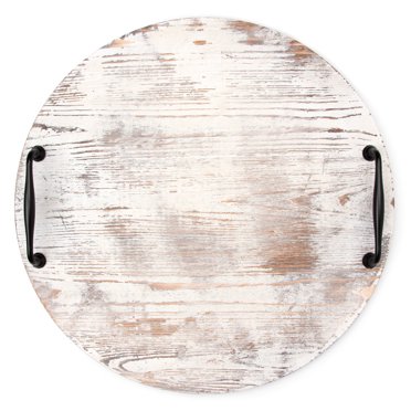 My Texas House 16" Natural White Diagonal Round Wood Decorative Tray ...