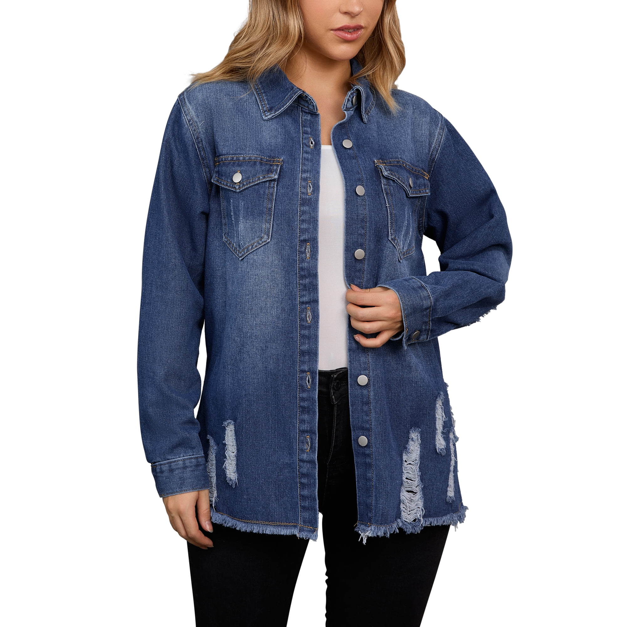 Click here for Inspire Chic Womens Oversized Denim Frayed Hem Lon... prices