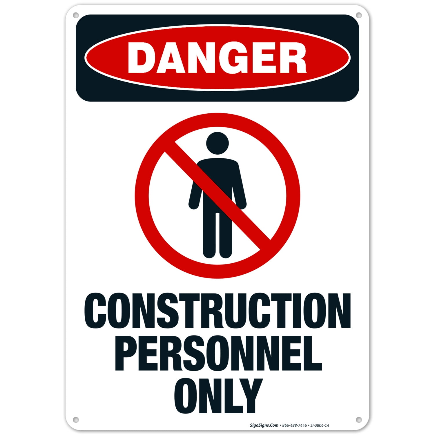 Construction Personnel Only Sign, OSHA Danger Sign, 10x14 Aluminum ...